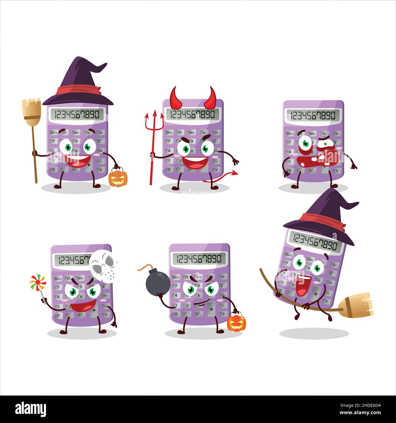 Halloween expression emoticons with cartoon character of purple ...