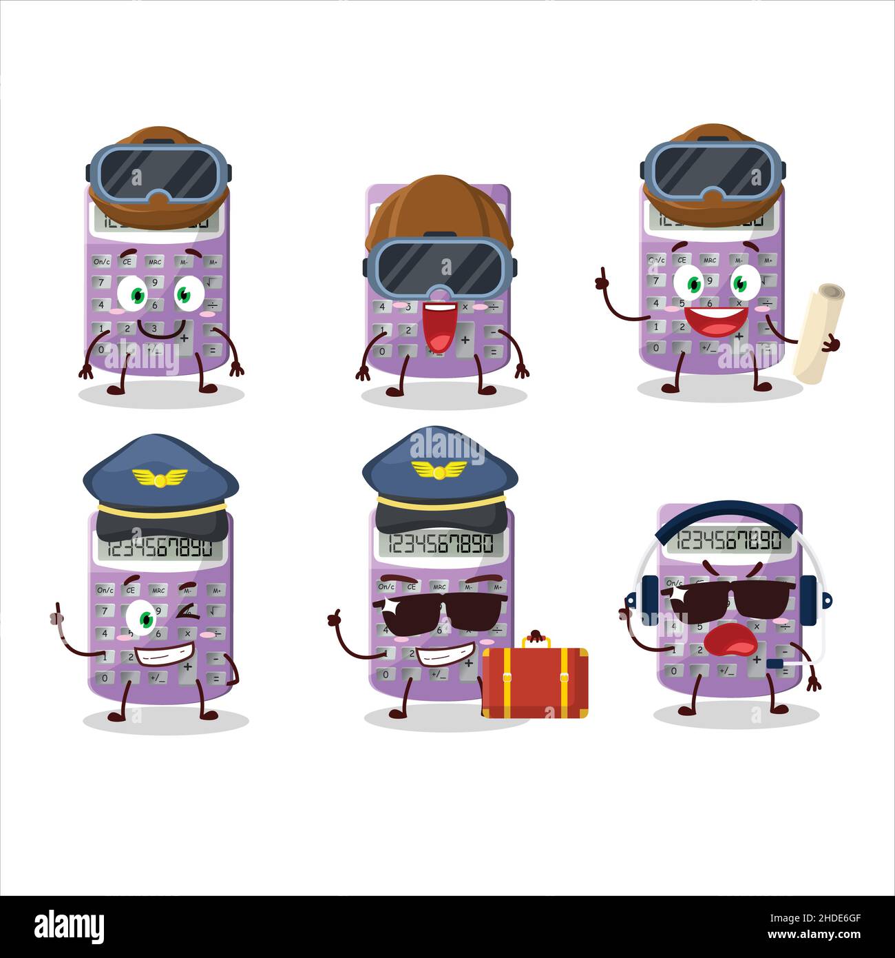 Pilot cartoon mascot purple calculator with glasses. Vector ...