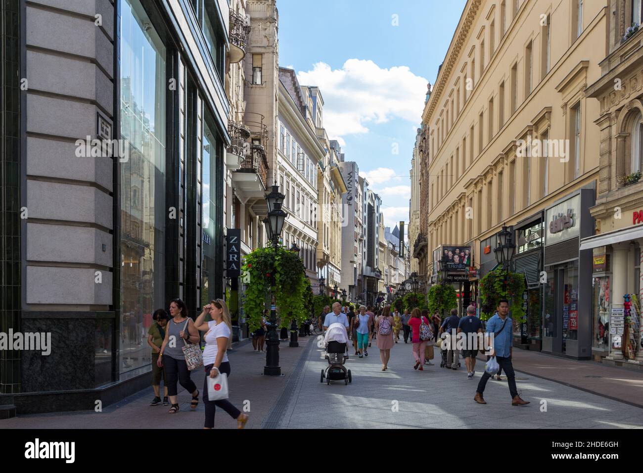 Budapest, Hungary - September 13 2019: The famous pedestrian area on ...