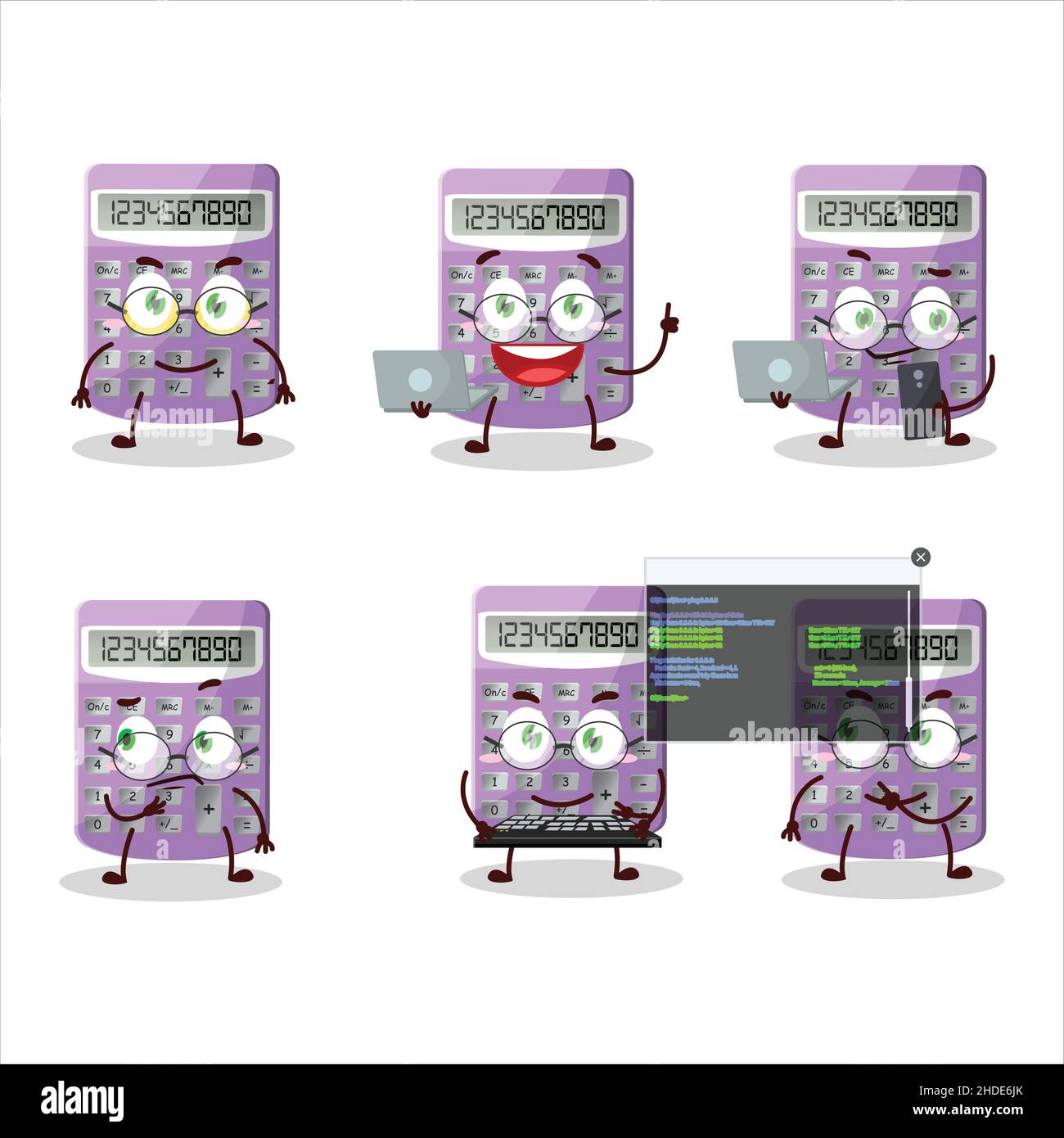 Purple calculator Programmer cute cartoon character with. Vector ...