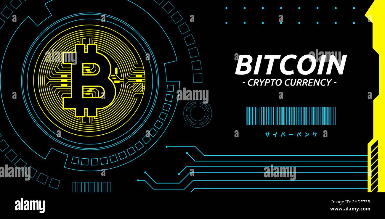 Cryptocurrency bitcoin golden coin background banner in cyberpunk Stock ...