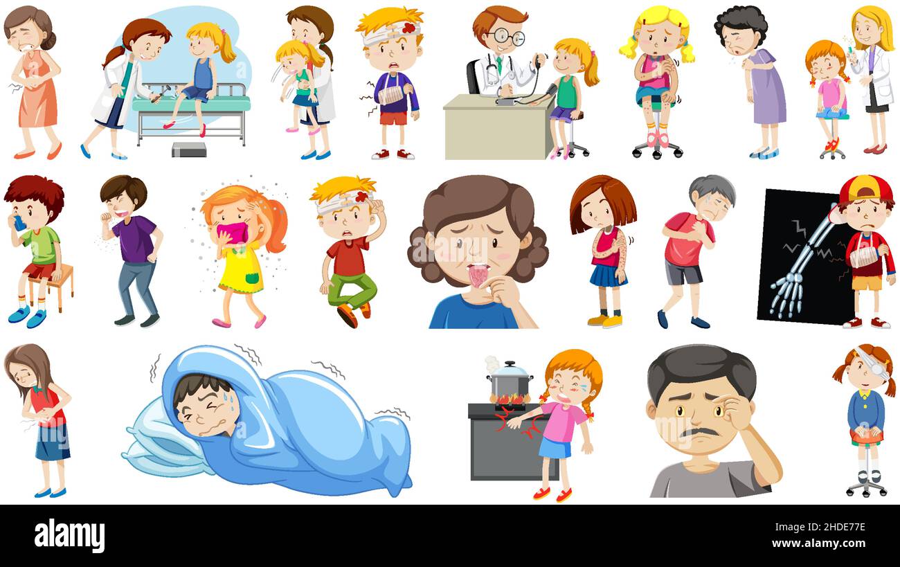 Set of sick people with different symptoms illustration Stock Vector ...