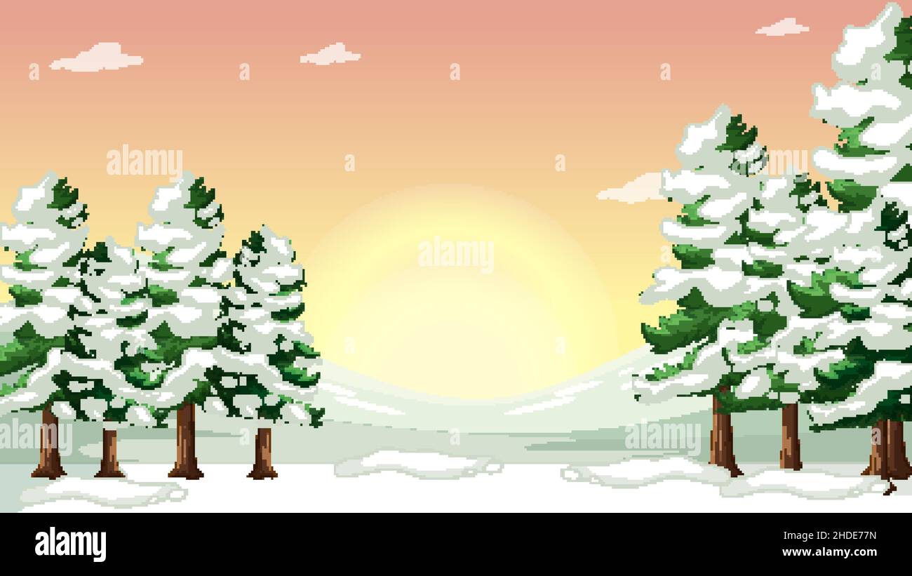Thumbnail design with snow covered pine trees illustration Stock Vector ...