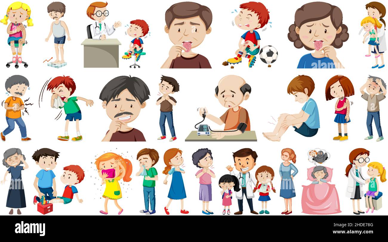 Set of sick people with different symptoms illustration Stock Vector ...
