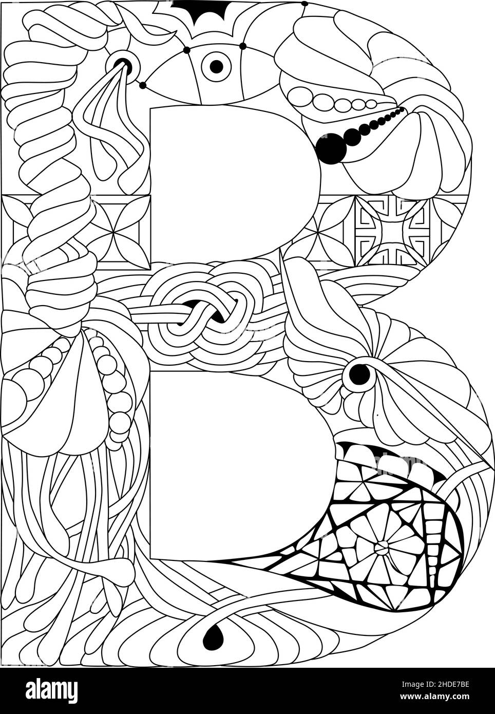 Zentangle stylized alphabet - letter B for coloring. Vector ...
