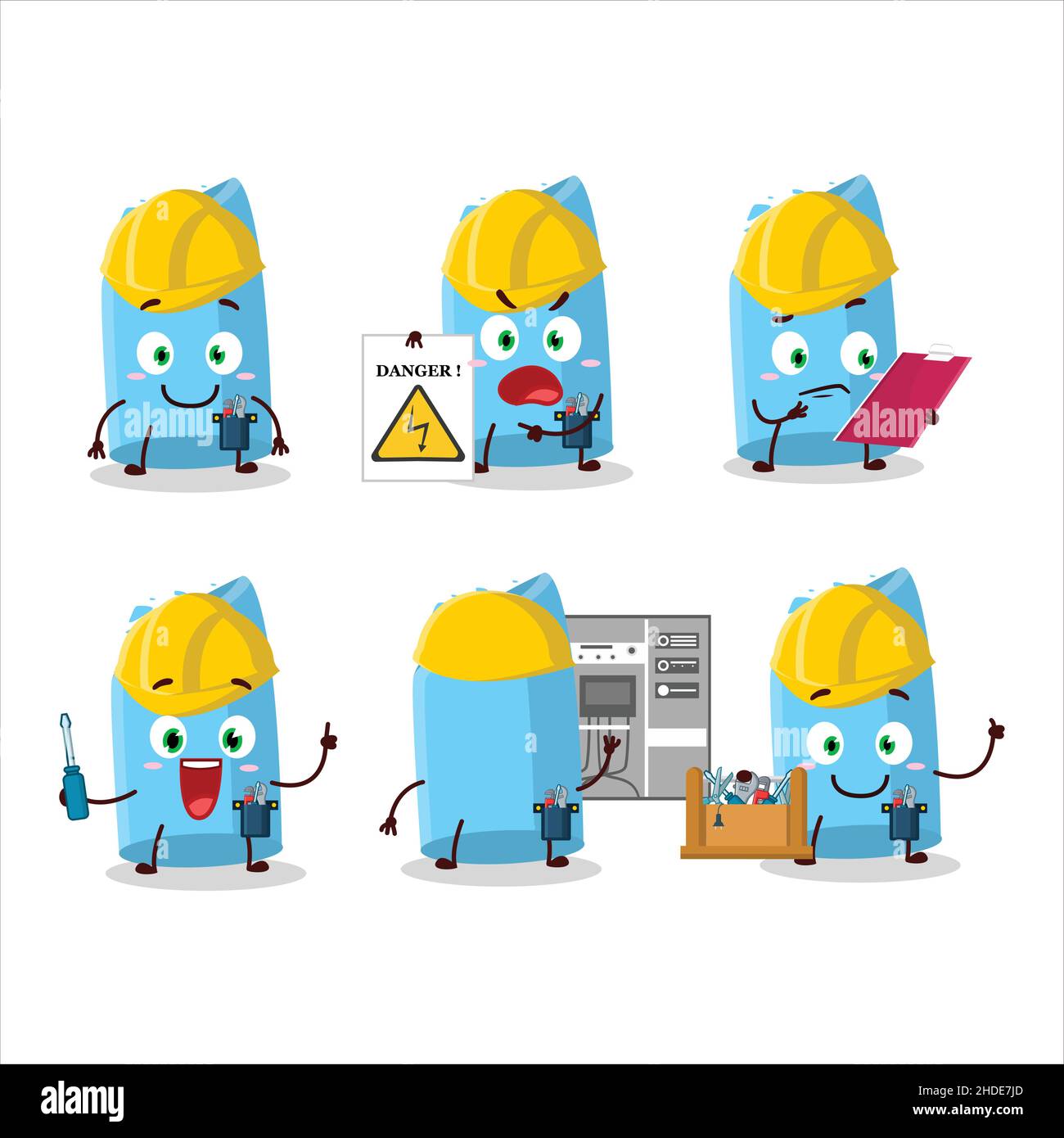 Professional Lineman blue chalk cartoon character with tools. Vector ...