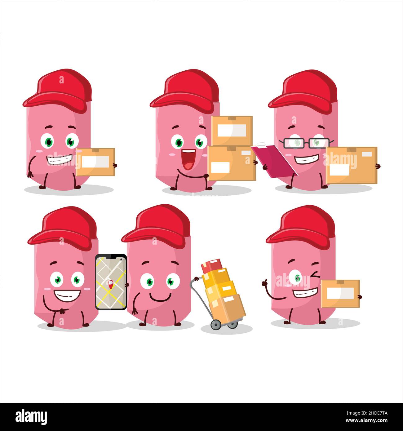 Cartoon character design of pink chalk working as a courier. Vector ...