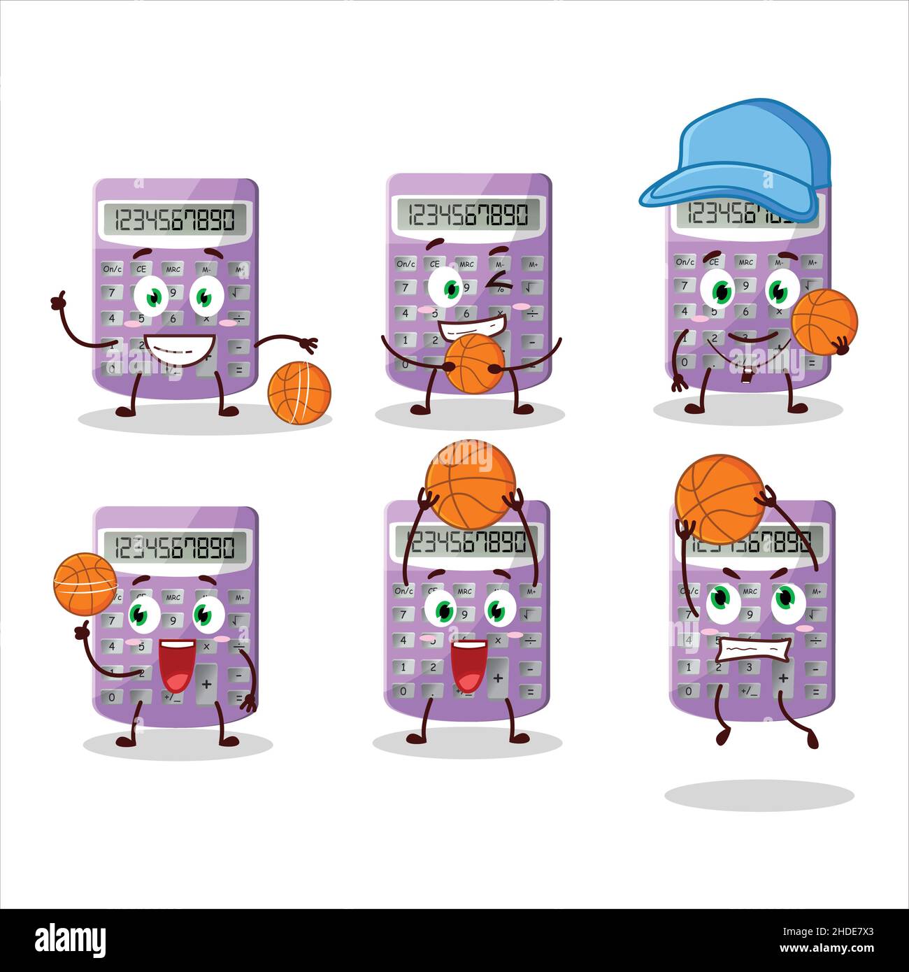Talented purple calculator cartoon character as a basketball athlete ...