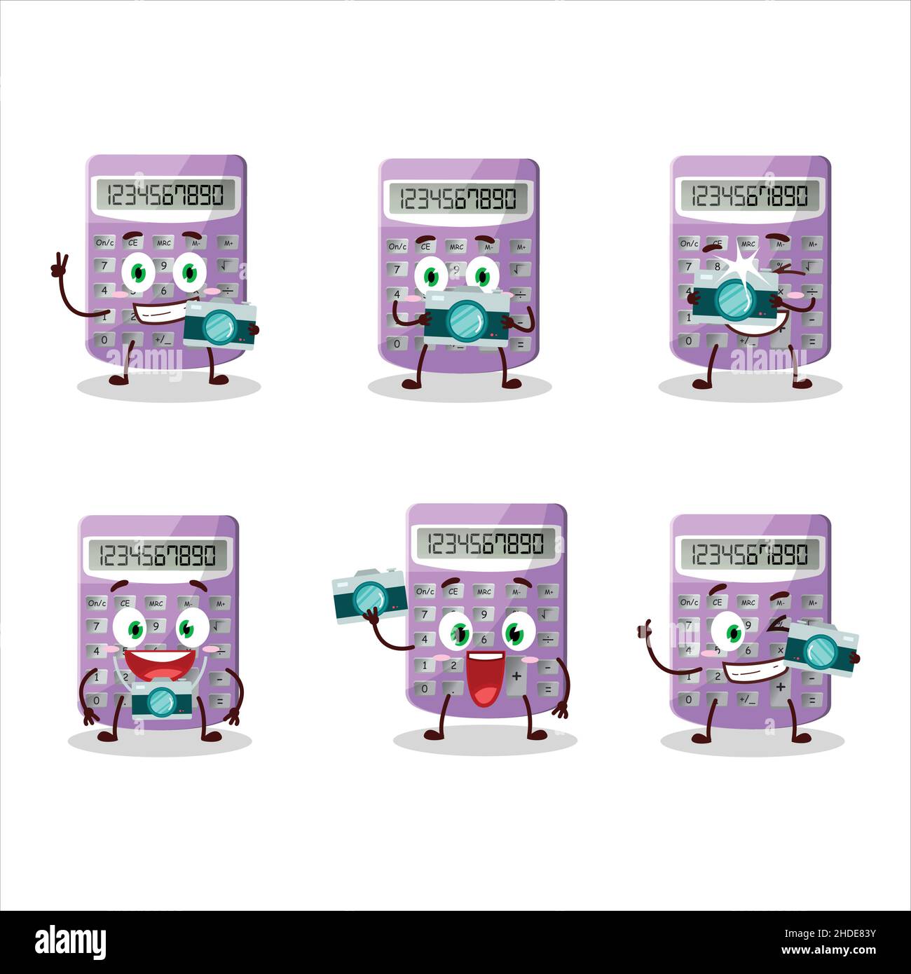 Photographer profession emoticon with purple calculator cartoon ...