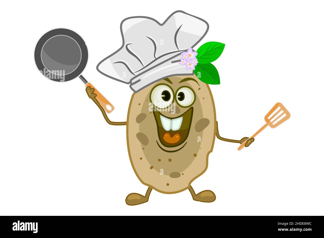 Potatoes cook isolated on white background. Cute potato chef with hat ...