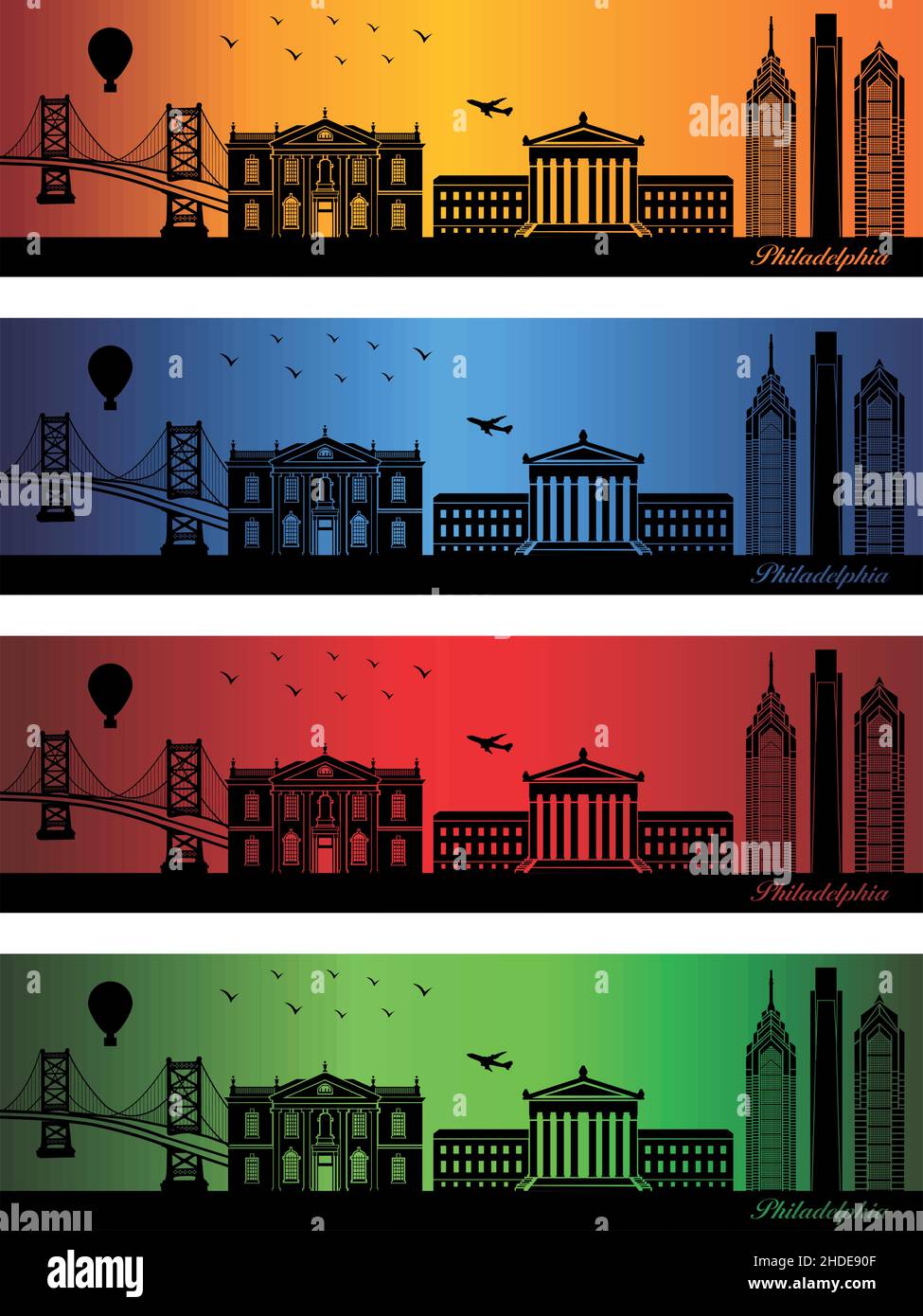 Philadelphia city in a four different colors - illustration, Vector ...