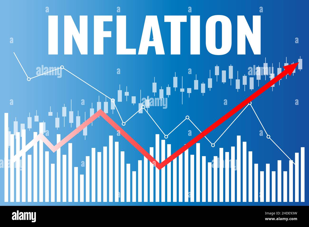 Inflation graph on blue finance background from line, charts, columns ...