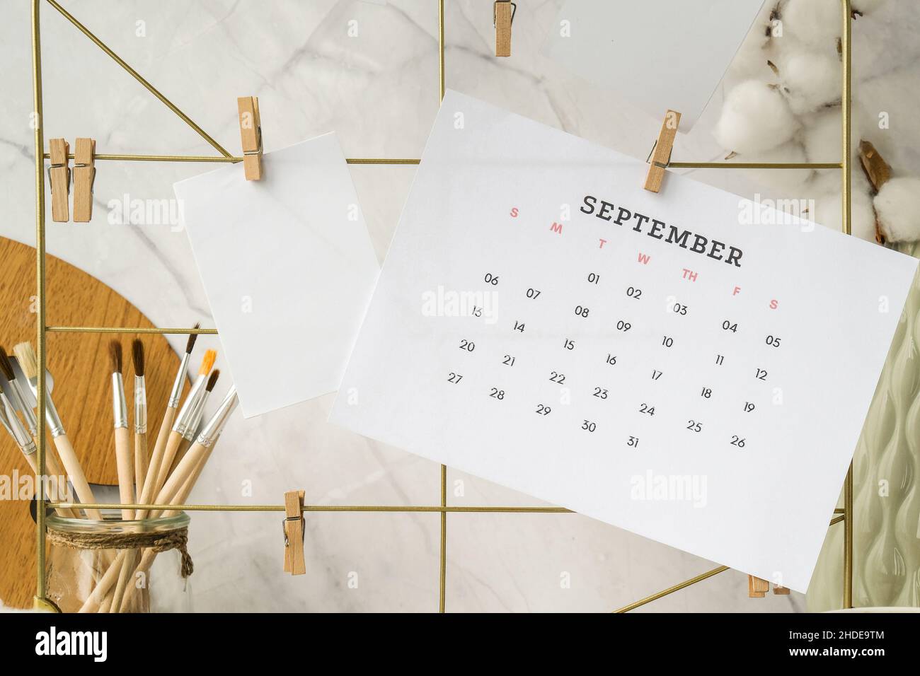 SEPTEMBER CALENDAR cards and posters mock ups on grid board. Copy space ...