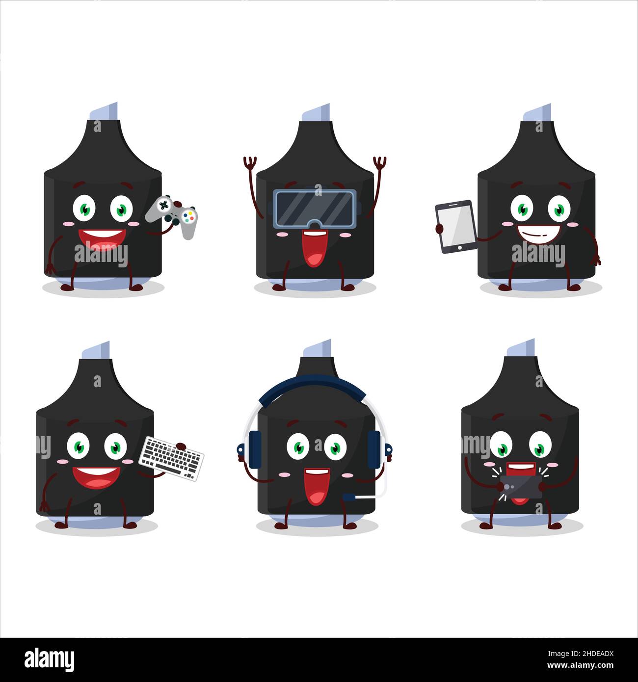 Blue highlighter cartoon character are playing games with various cute ...