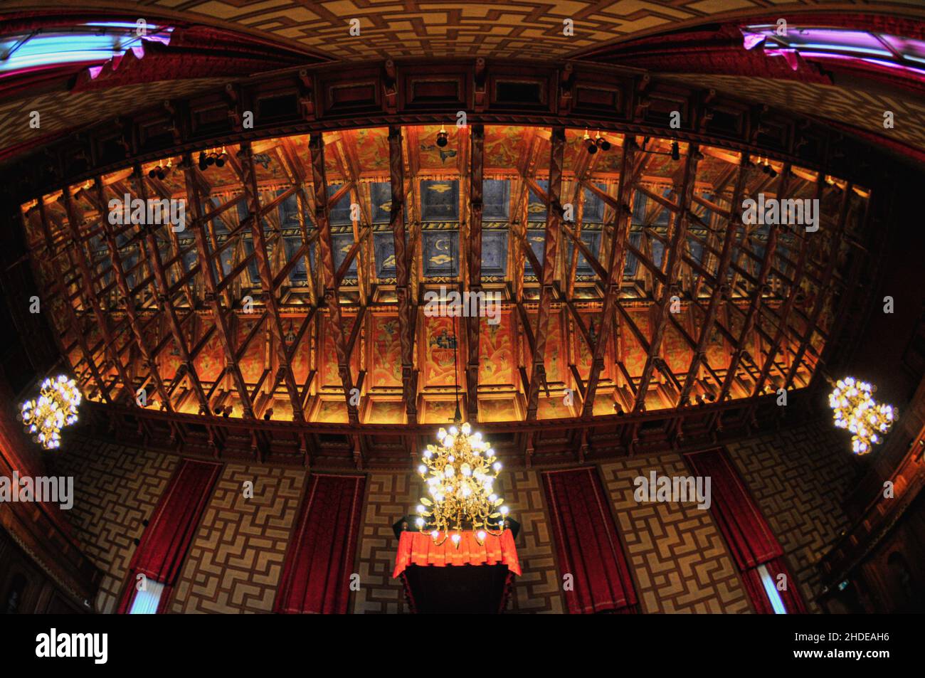 Low angle of the decorated ceiling inside the Stockholm City Hall with ...