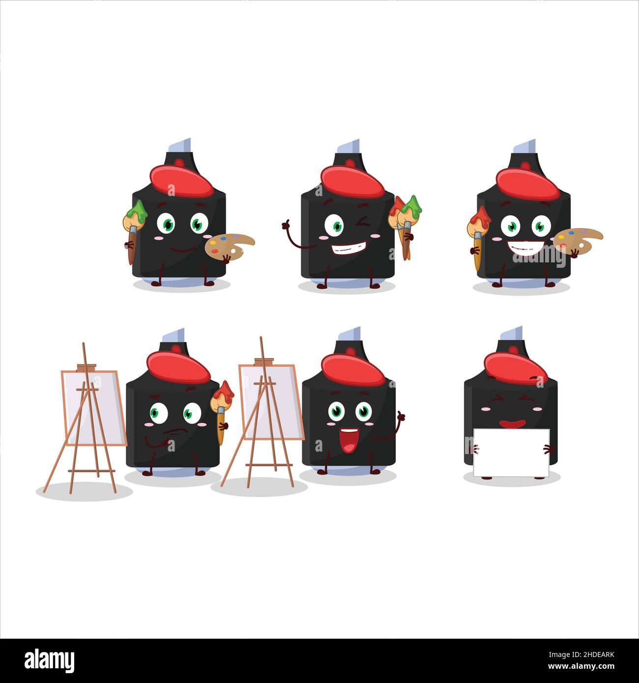 Artistic Artist of blue highlighter cartoon character painting with a ...