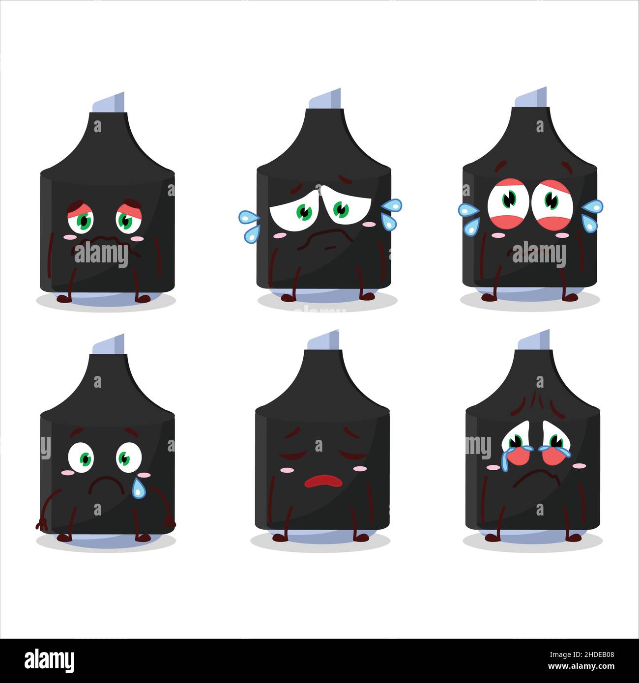 Blue highlighter cartoon character with sad expression. Vector ...