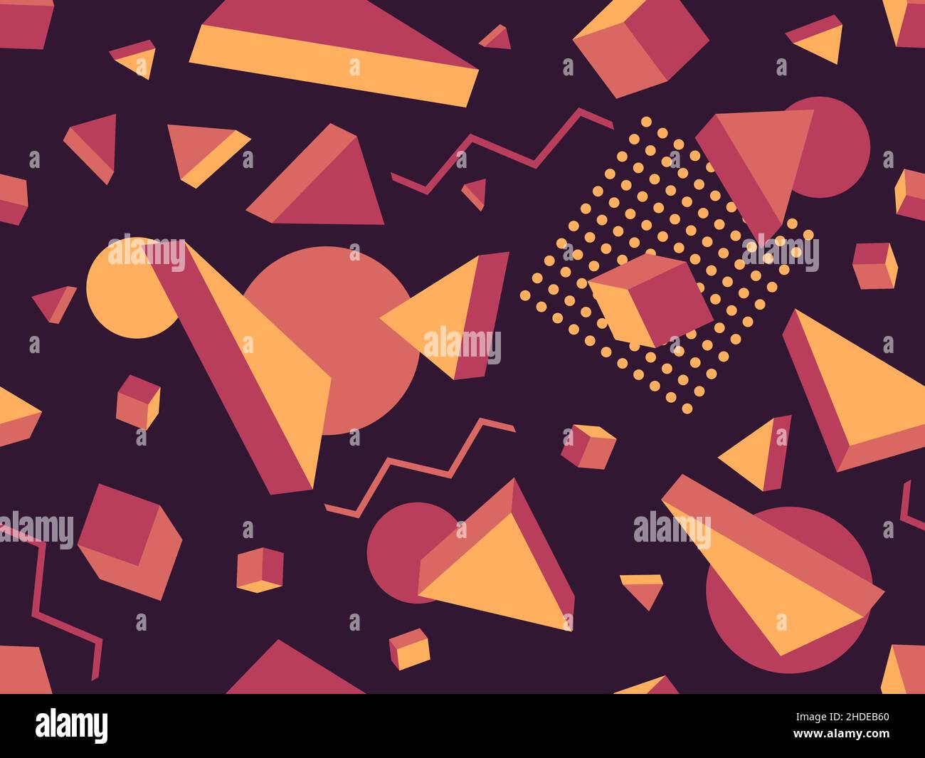 Geometric seamless pattern with 3d shapes in 80s memphis style ...