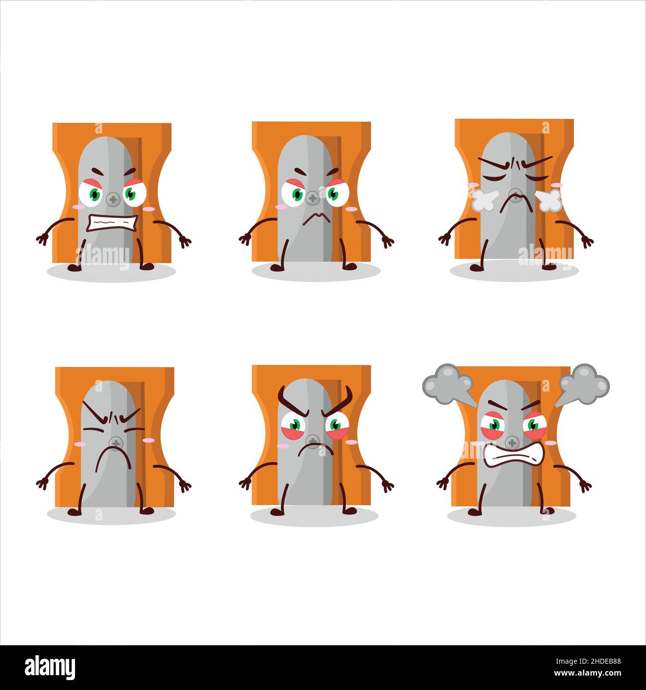 Orange pencil sharpener cartoon character with various angry ...