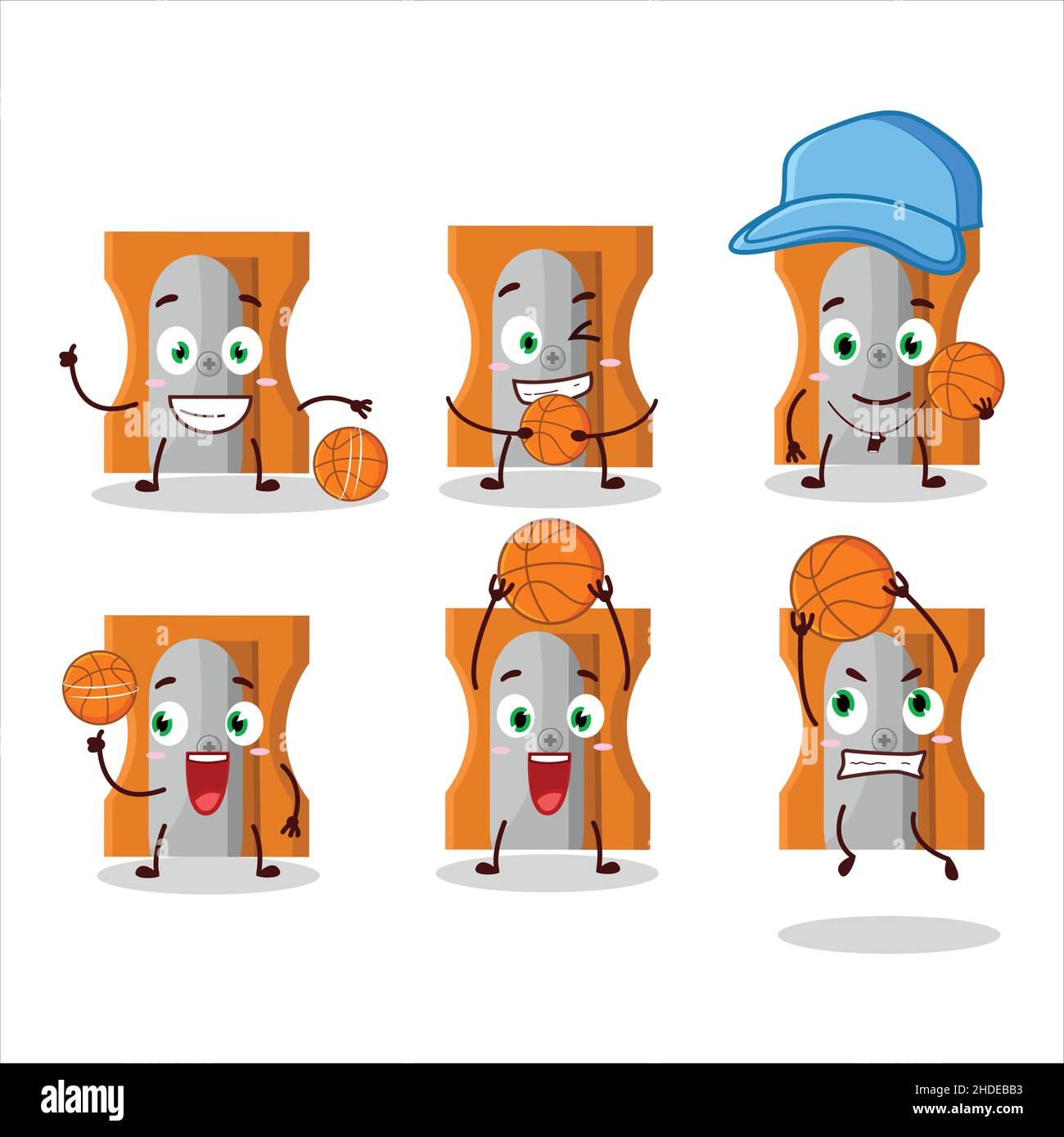 Talented orange pencil sharpener cartoon character as a basketball ...