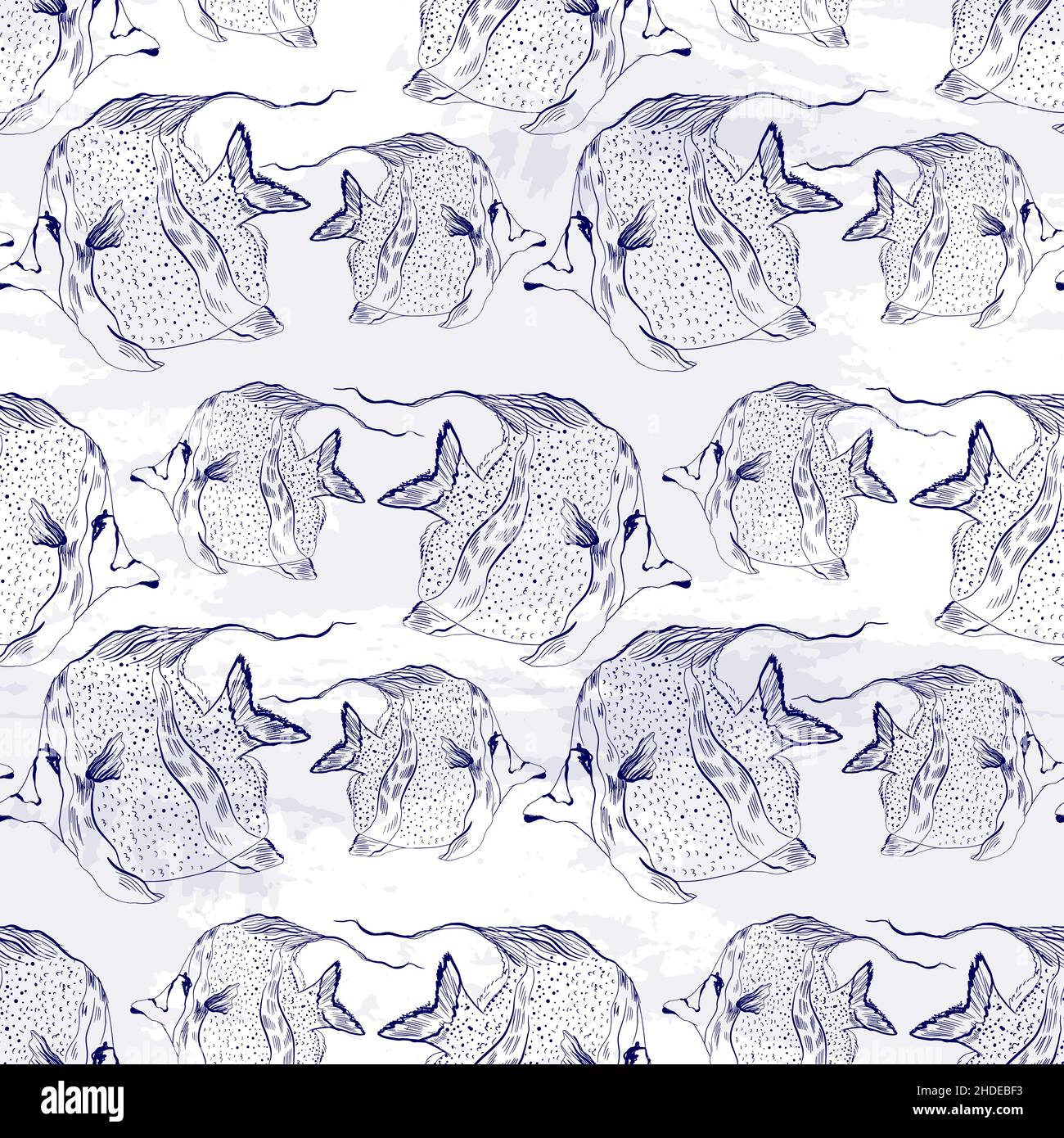 Seamless pattern fish sea creature. Drawing sketch style hand draw ...