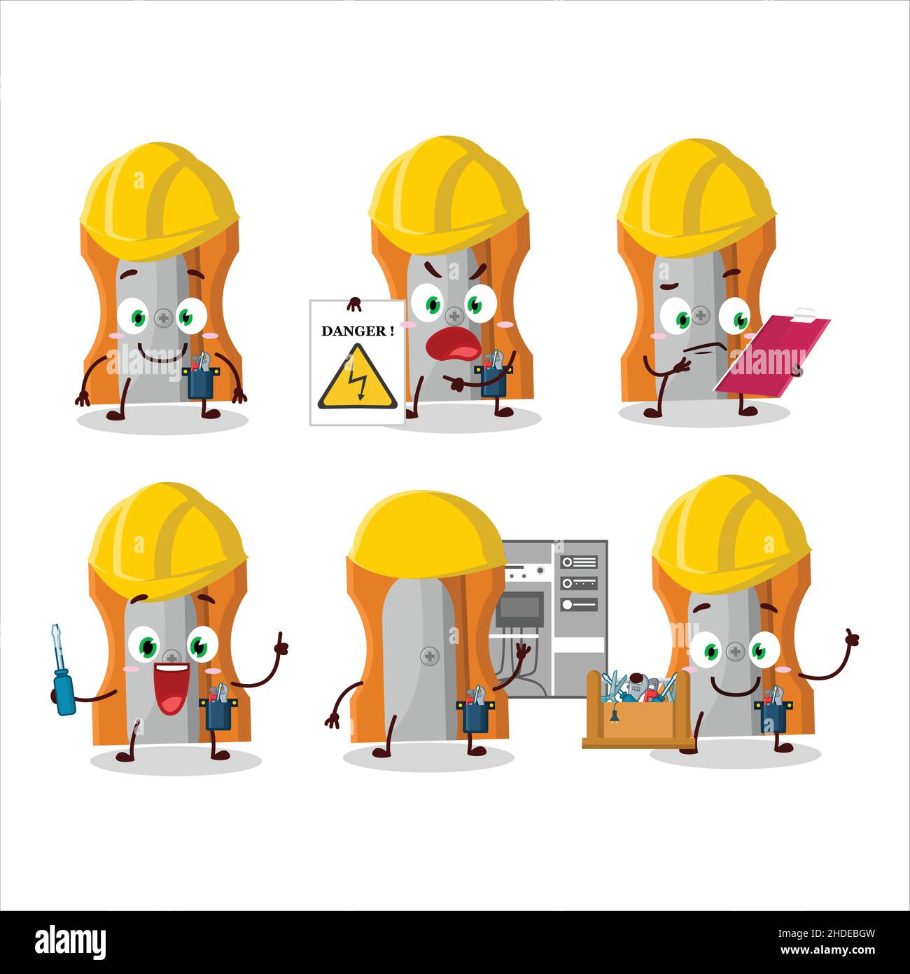 Professional Lineman orange pencil sharpener cartoon character with ...