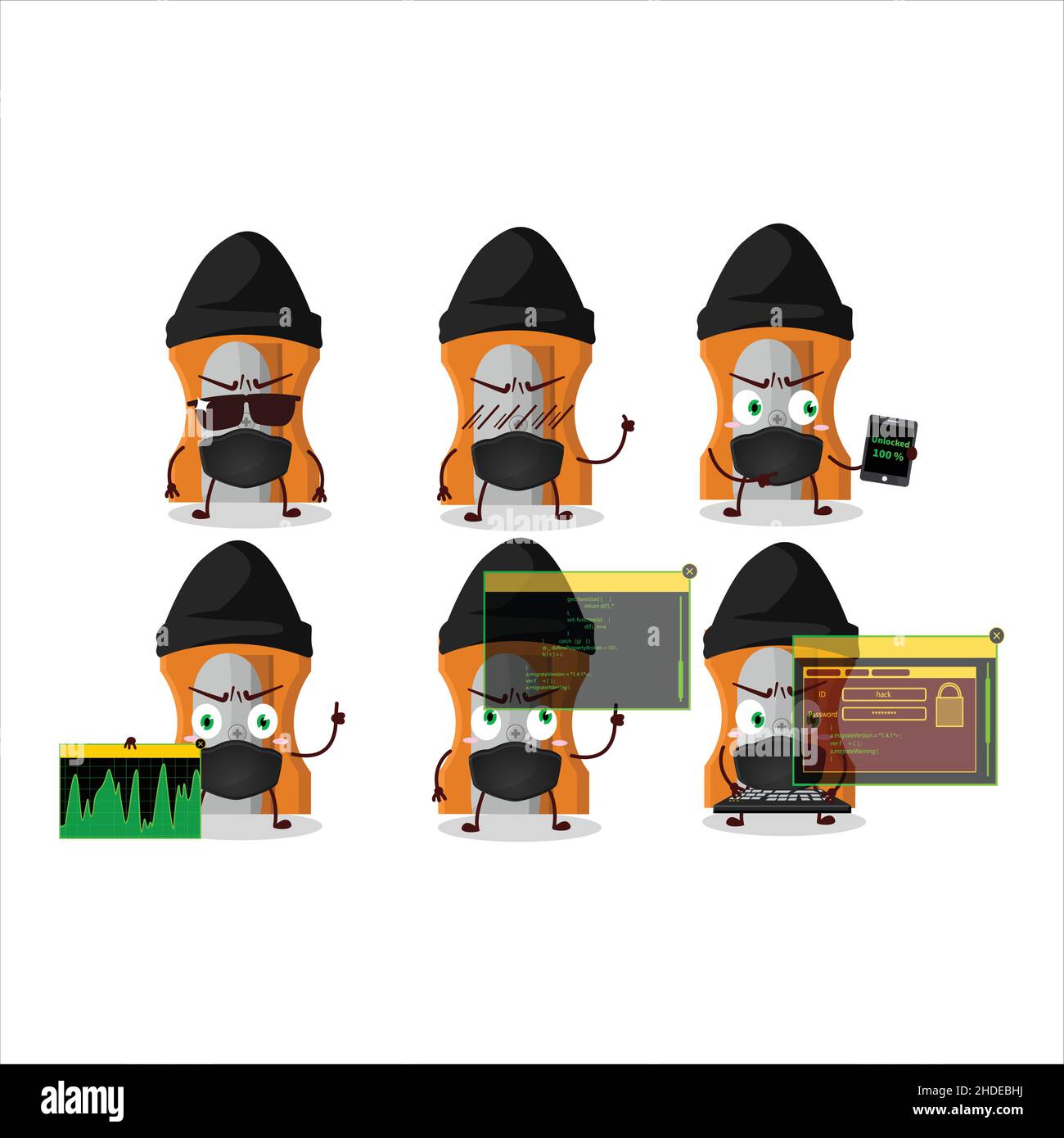 A Hacker orange pencil sharpener character mascot with. Vector ...