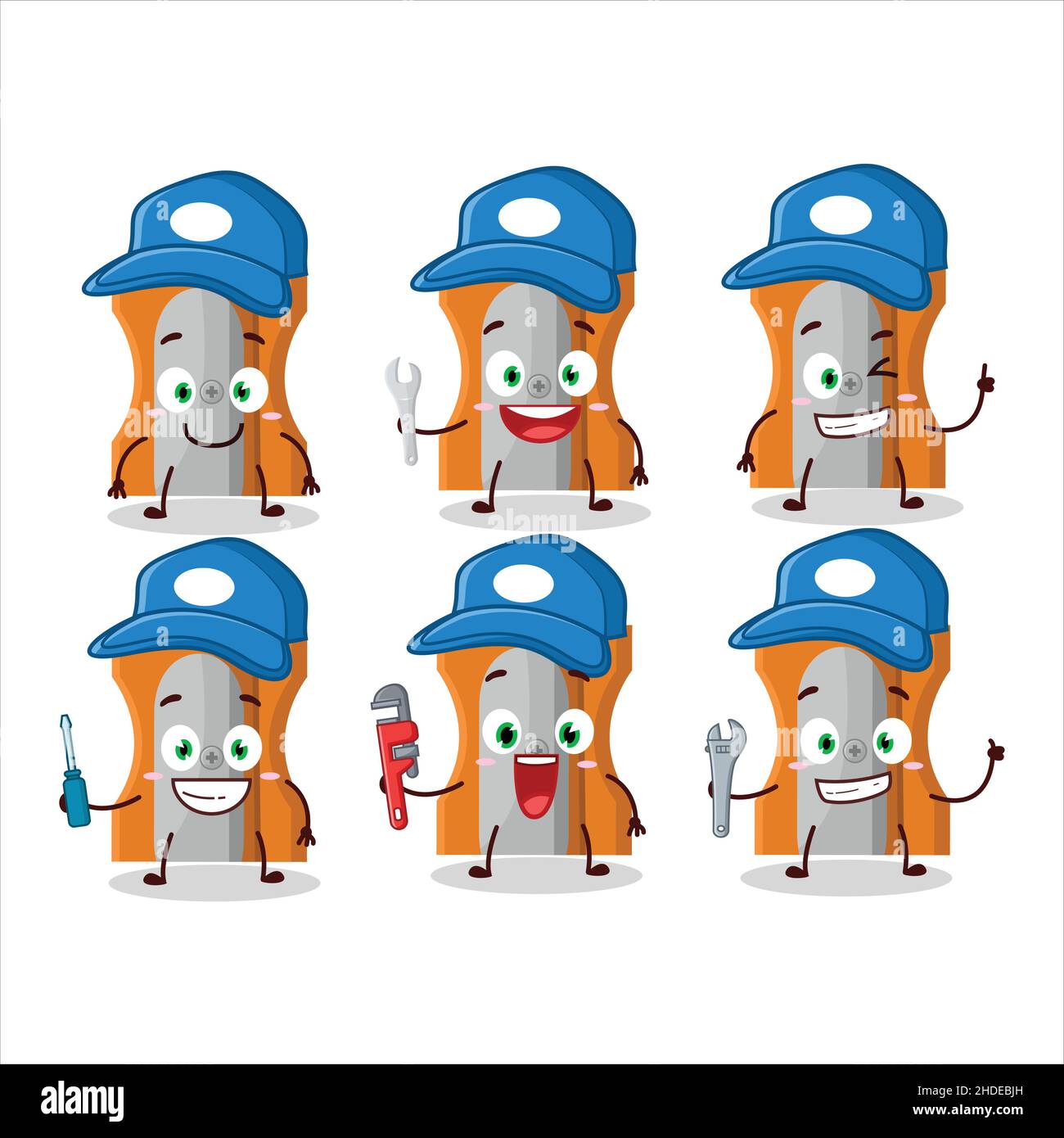 mechanic orange pencil sharpener cute mascot character with pliers ...
