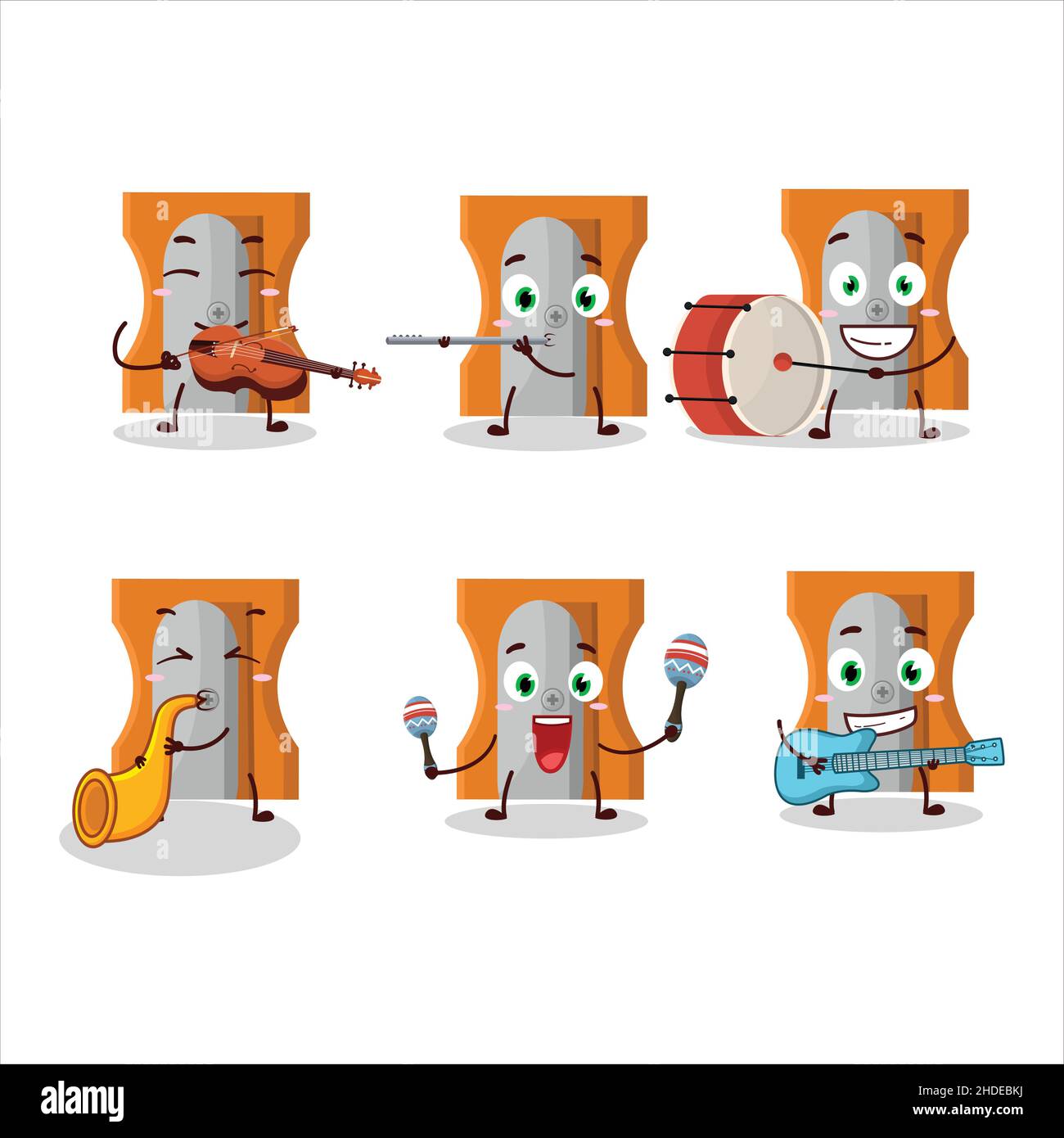 Cartoon character of orange pencil sharpener playing some musical ...