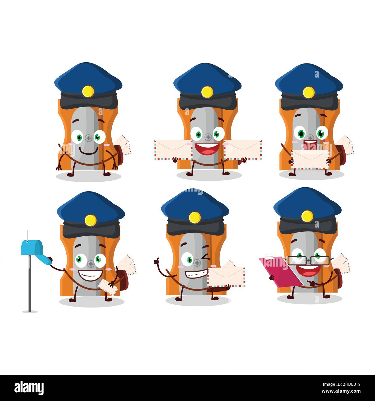 A picture of cheerful orange pencil sharpener postman cartoon design ...