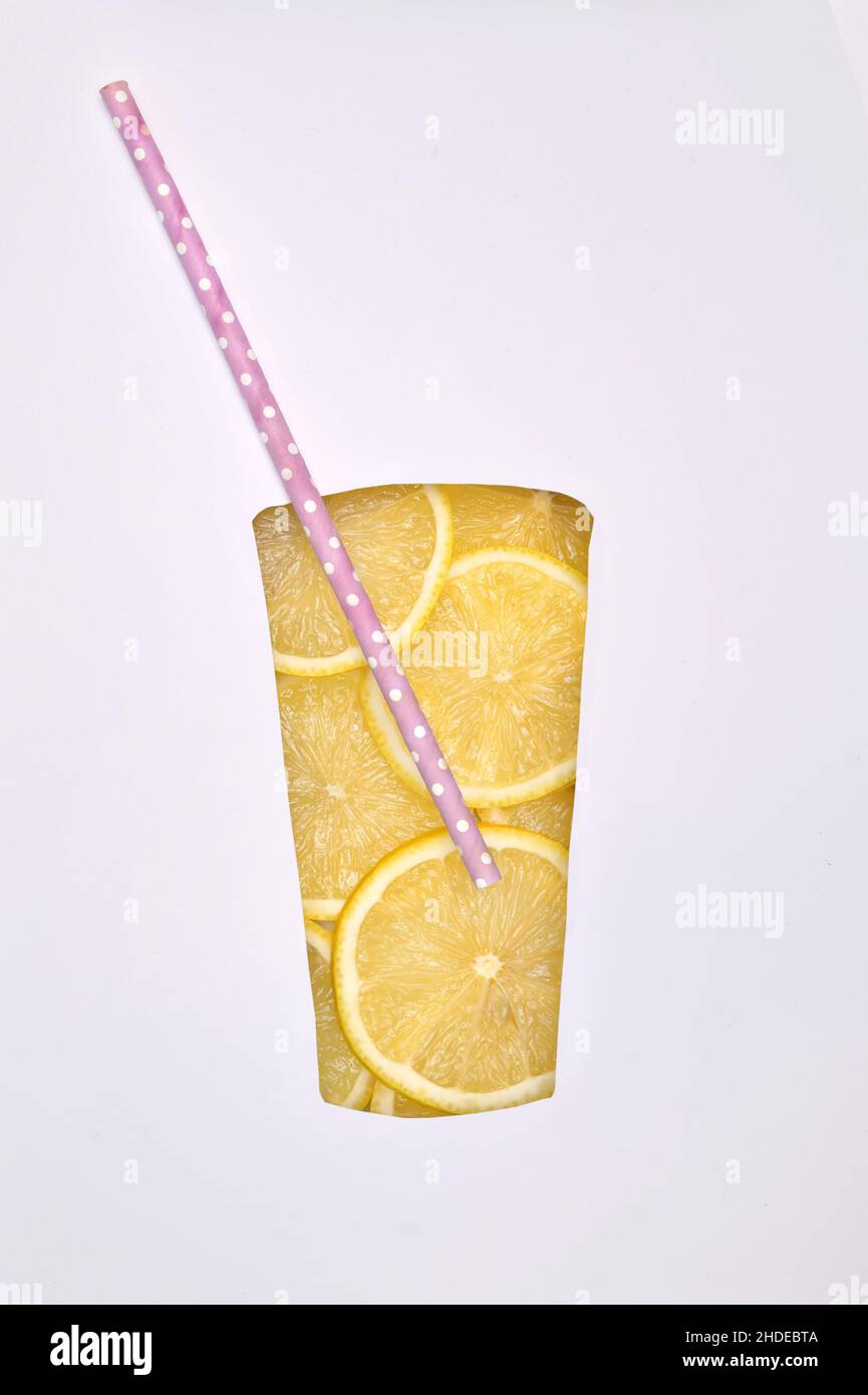 Lemonade Juicy Slices Of Lemon In The Paper Form Of A Glass Stock Photo ...
