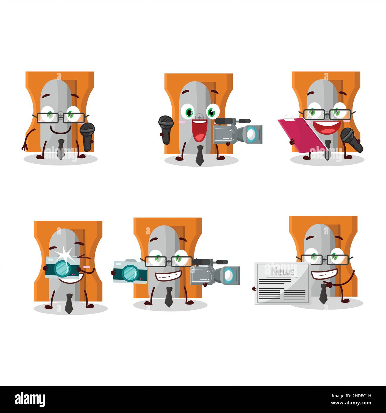 Character reporter orange pencil sharpener cute mascot with microphone ...