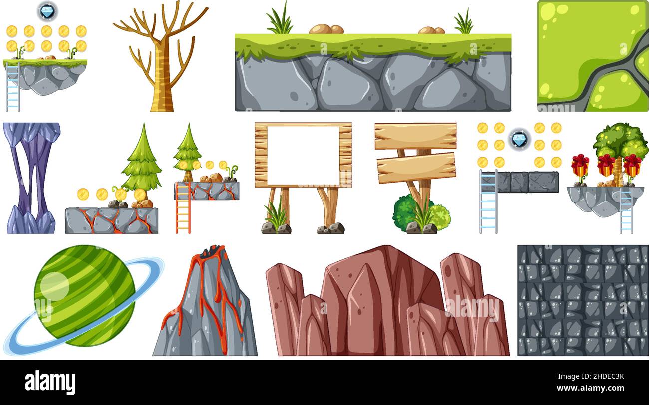 Set of isolated game objects and elements illustration Stock Vector ...