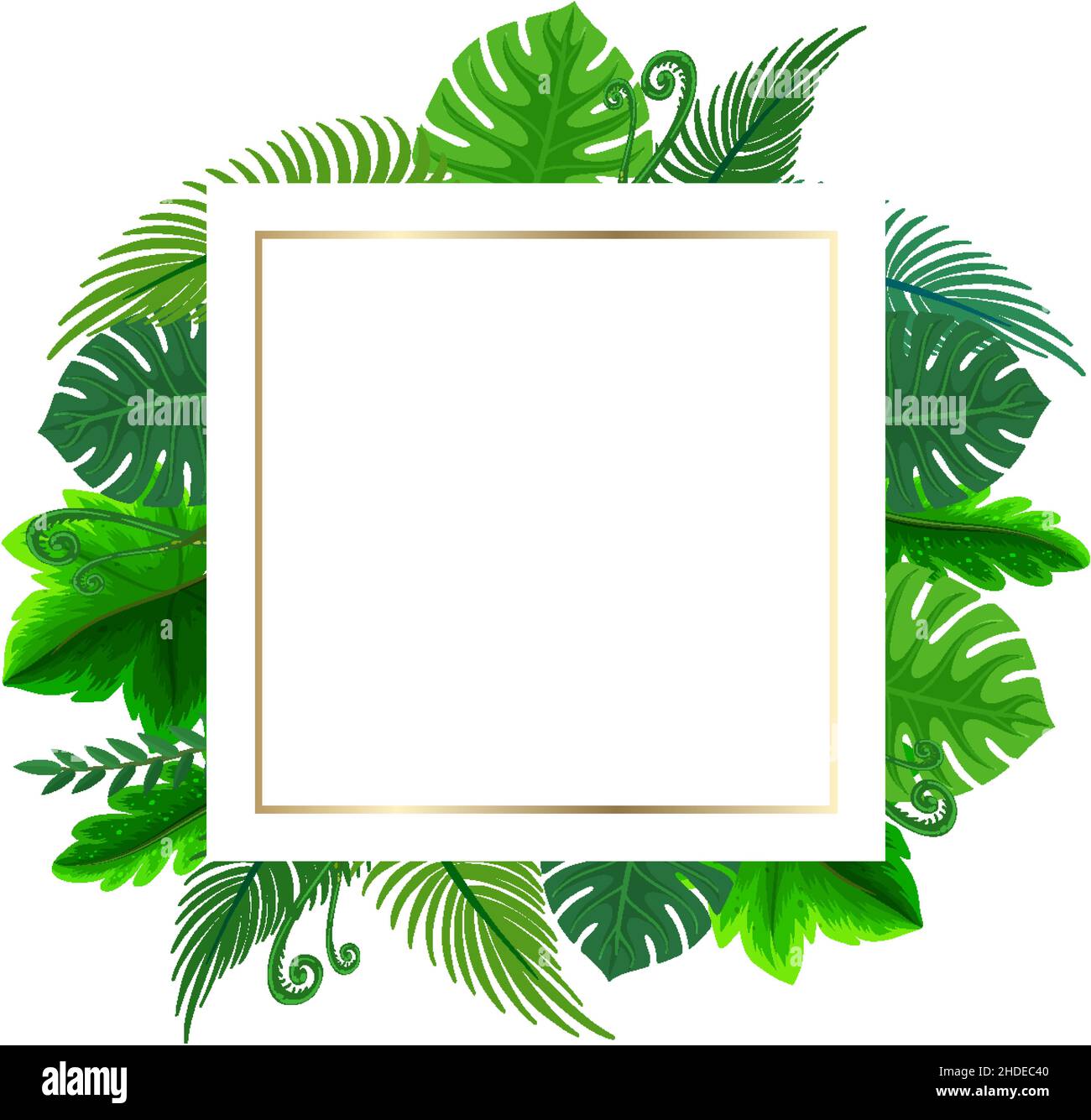 Square frame with tropical green leaves illustration Stock Vector Image ...