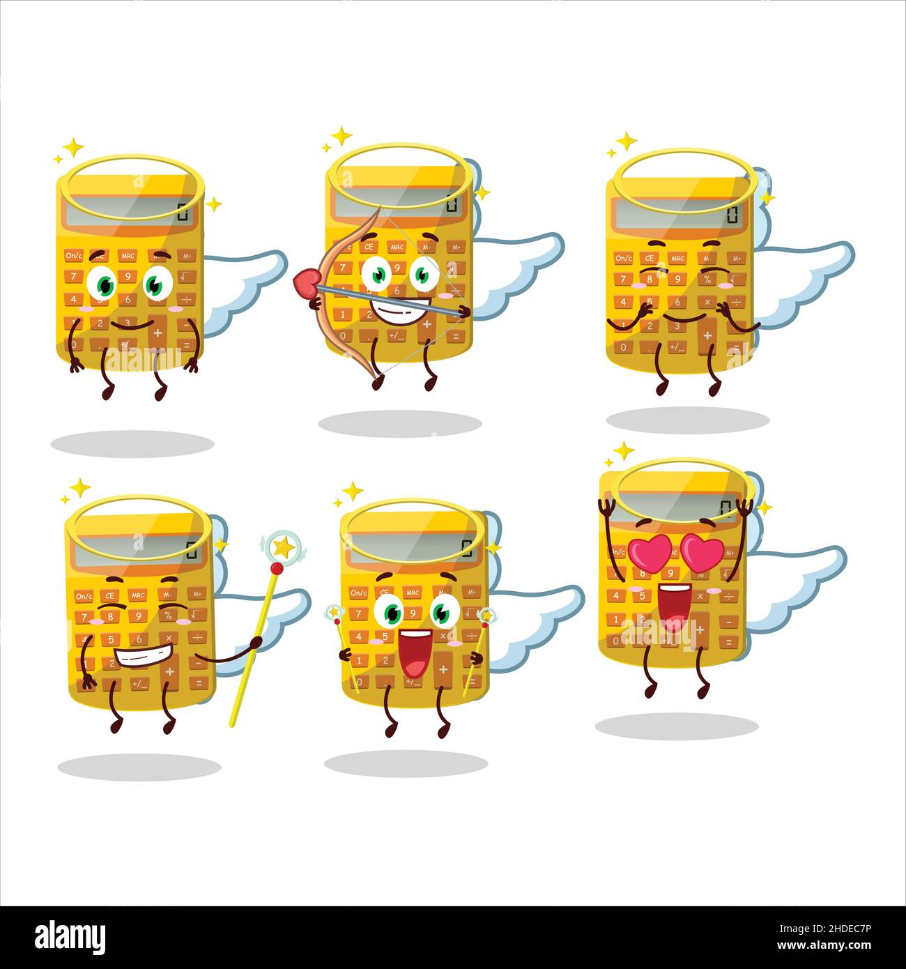 Yellow calculator cartoon designs as a cute angel character. Vector ...