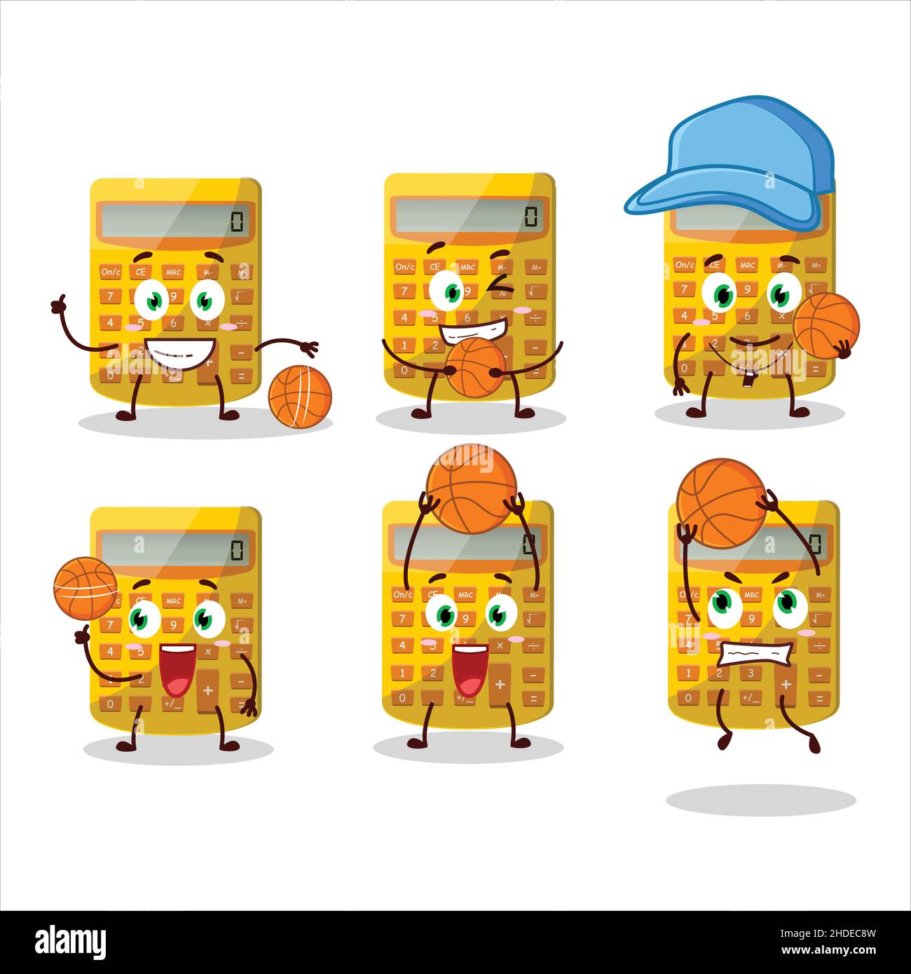 Talented yellow calculator cartoon character as a basketball athlete ...