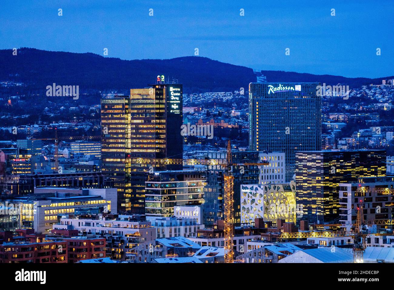 Oslo 20220105.Oslo city center, Bjoervika, Postbygget, Oslo Plaza ...