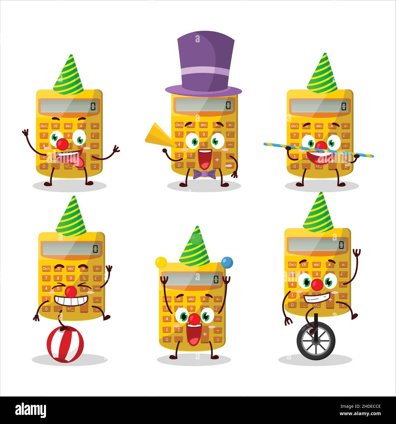 Cartoon character of yellow calculator with various circus shows ...