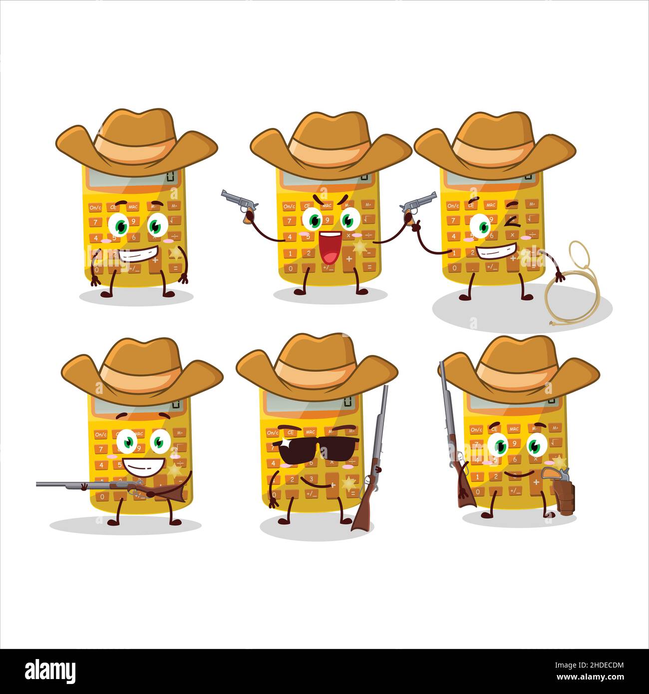 Cool cowboy yellow calculator cartoon character with a cute hat. Vector ...