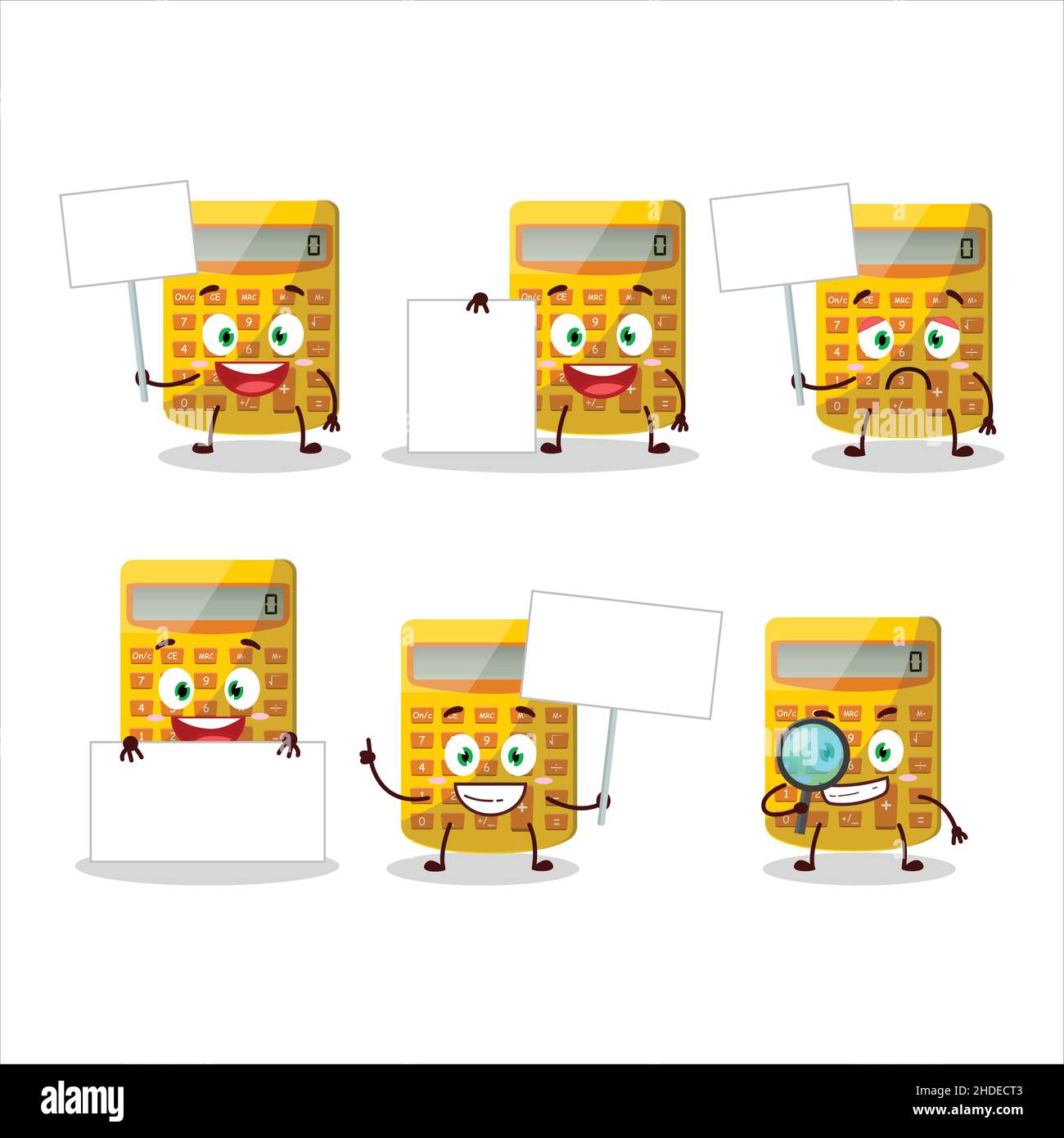 Yellow calculator cartoon character bring information board. Vector ...
