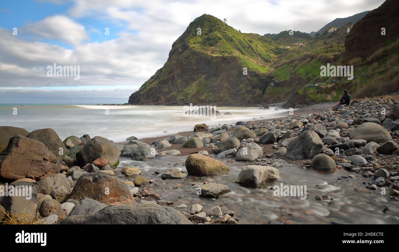 Maiata beach and the spectacular coast around Porto da Cruz, located on ...
