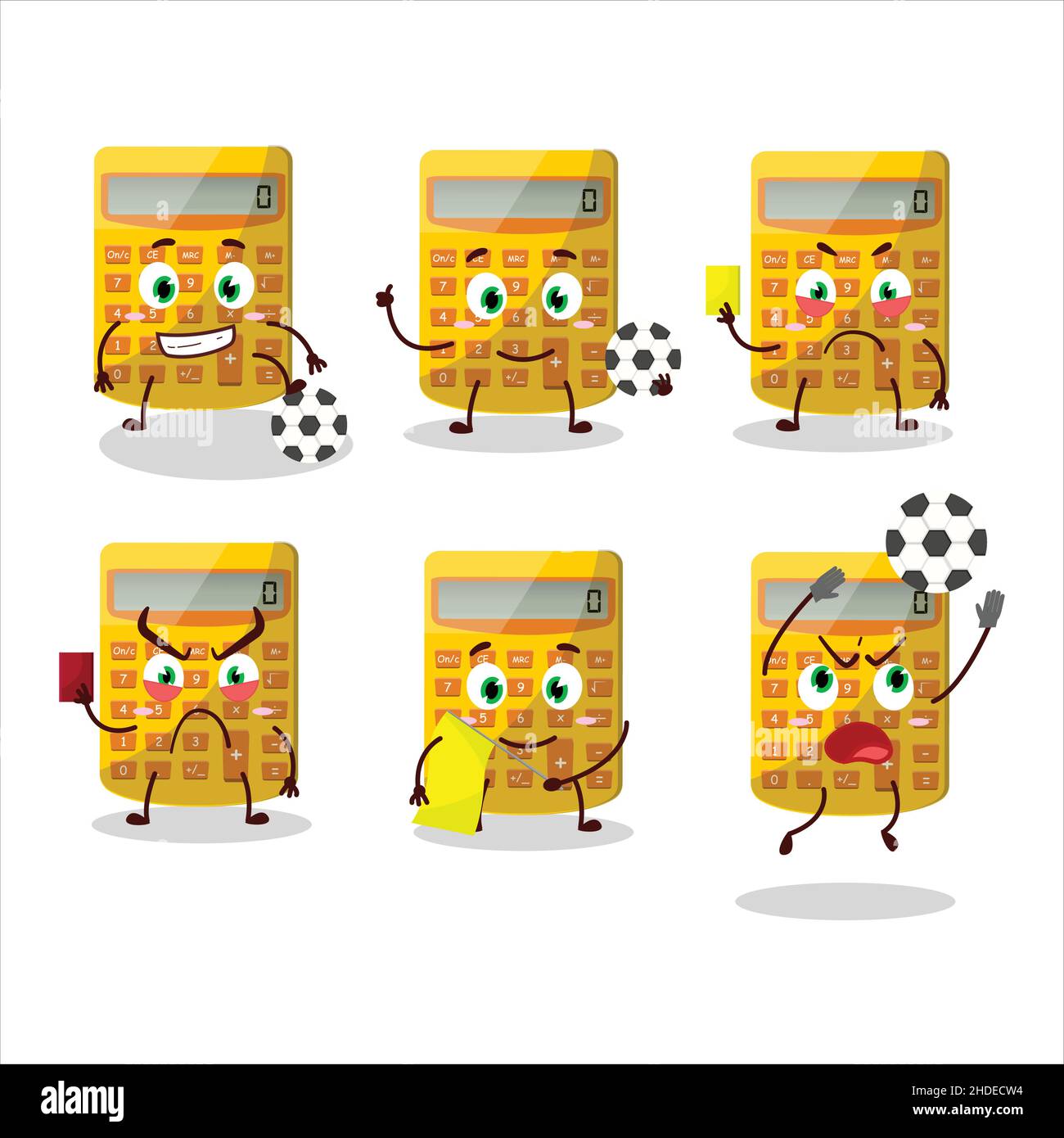 Yellow calculator cartoon character working as a Football referee ...