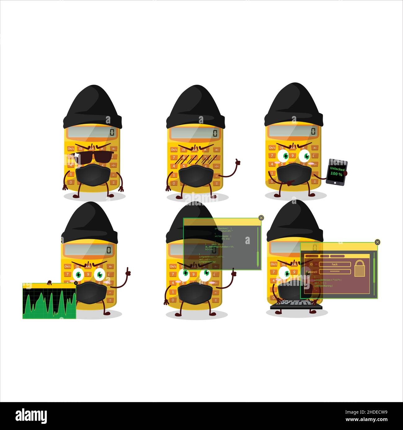 A Hacker yellow calculator character mascot with. Vector illustration ...