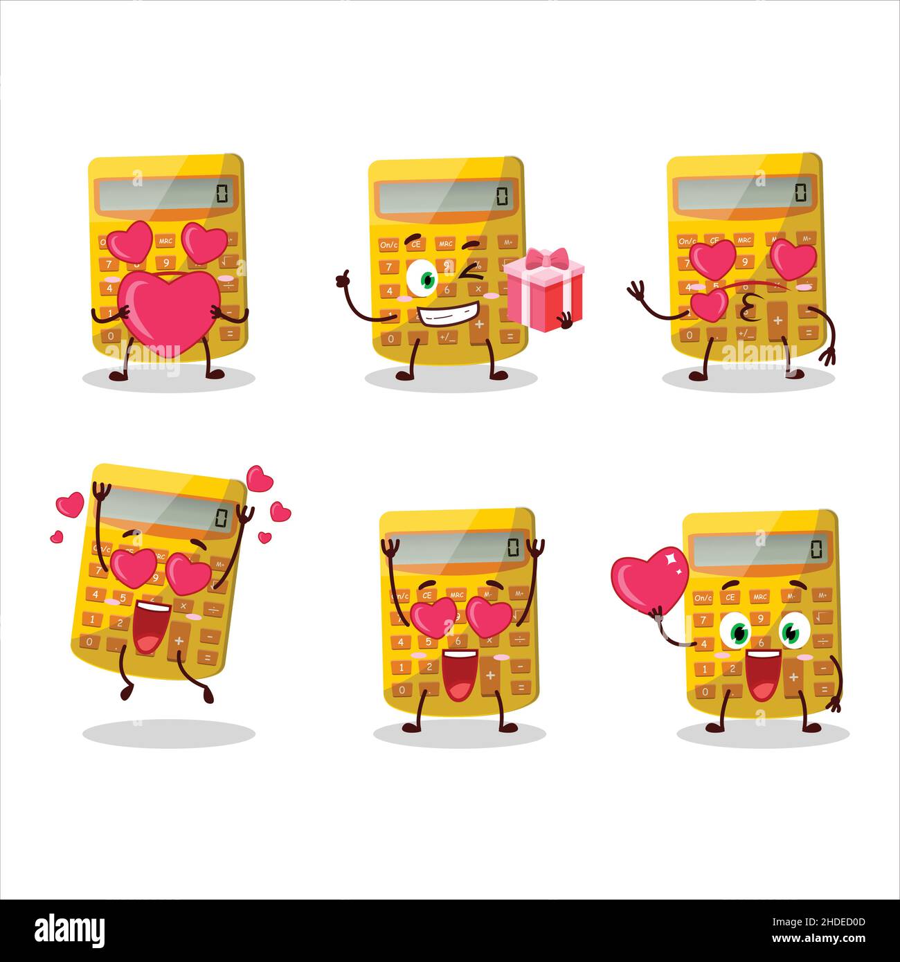 Yellow calculator cartoon character with love cute emoticon. Vector ...