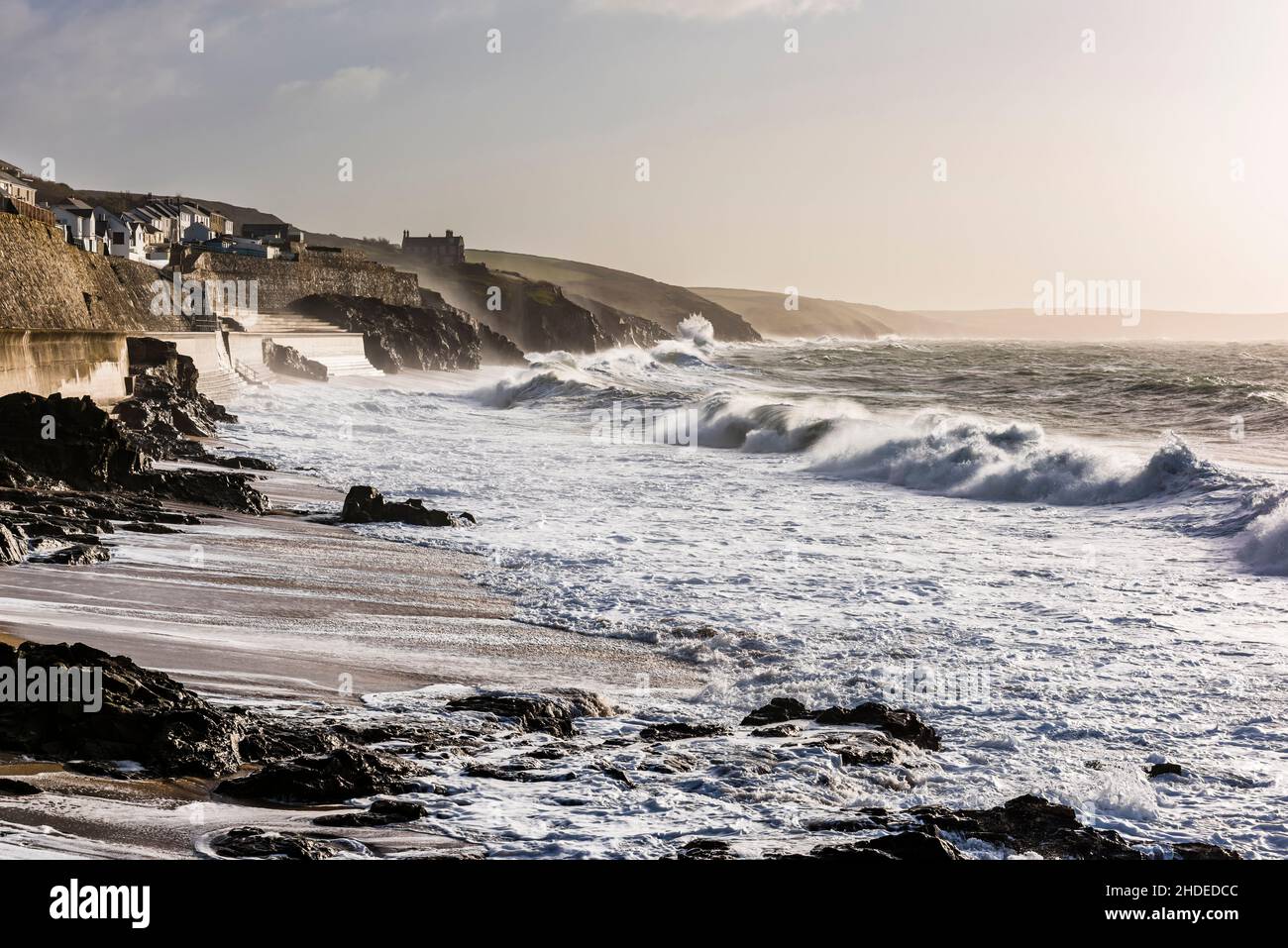 Crashing waves on the beach at Porthleven, nr Helston, Cornwall, UK ...
