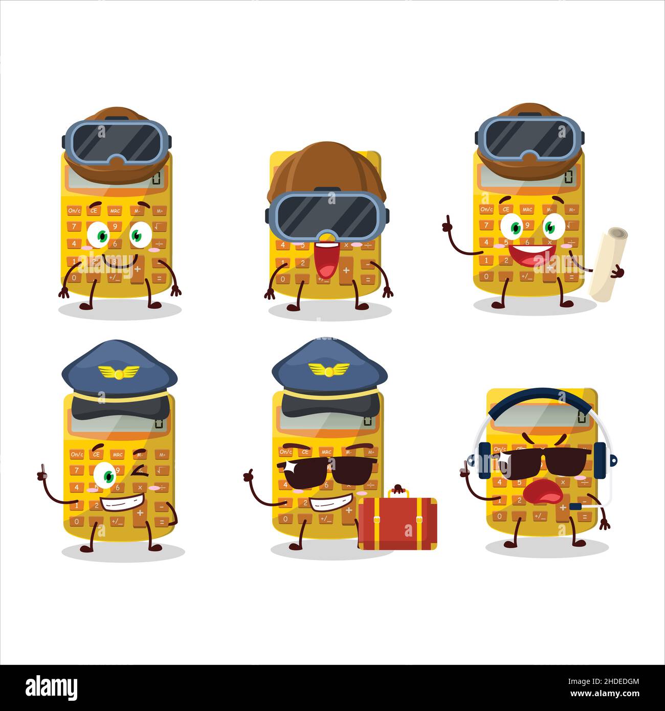 Pilot cartoon mascot yellow calculator with glasses. Vector ...