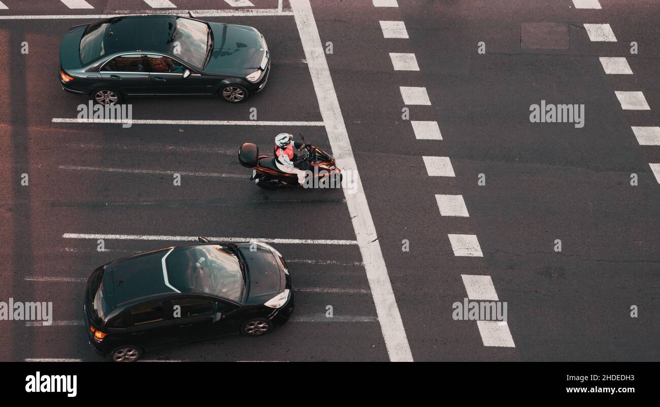 aerial view of street traffic cars and motorcycle Stock Photo - Alamy