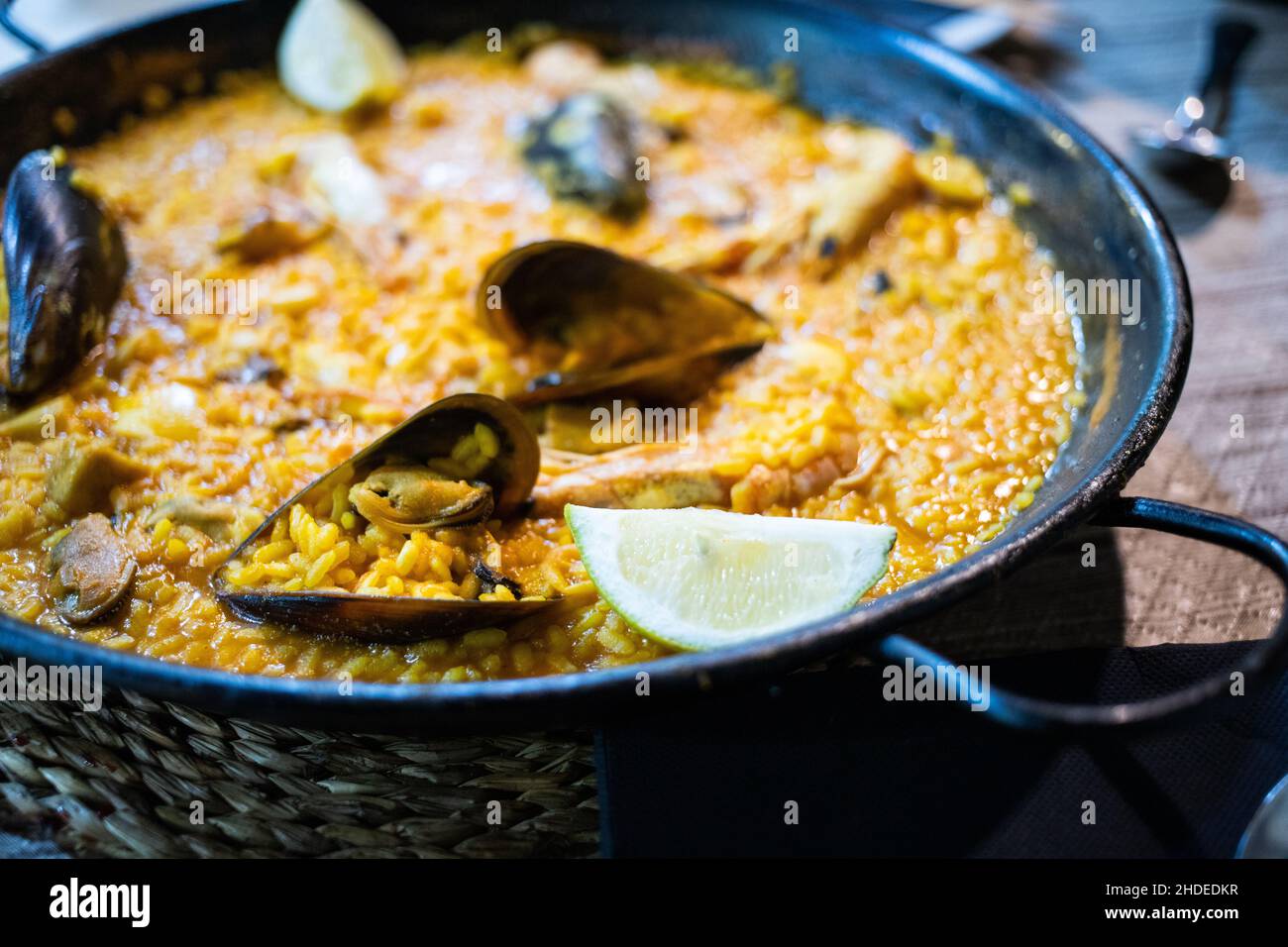seafood paella traditional Spanish dish Stock Photo - Alamy