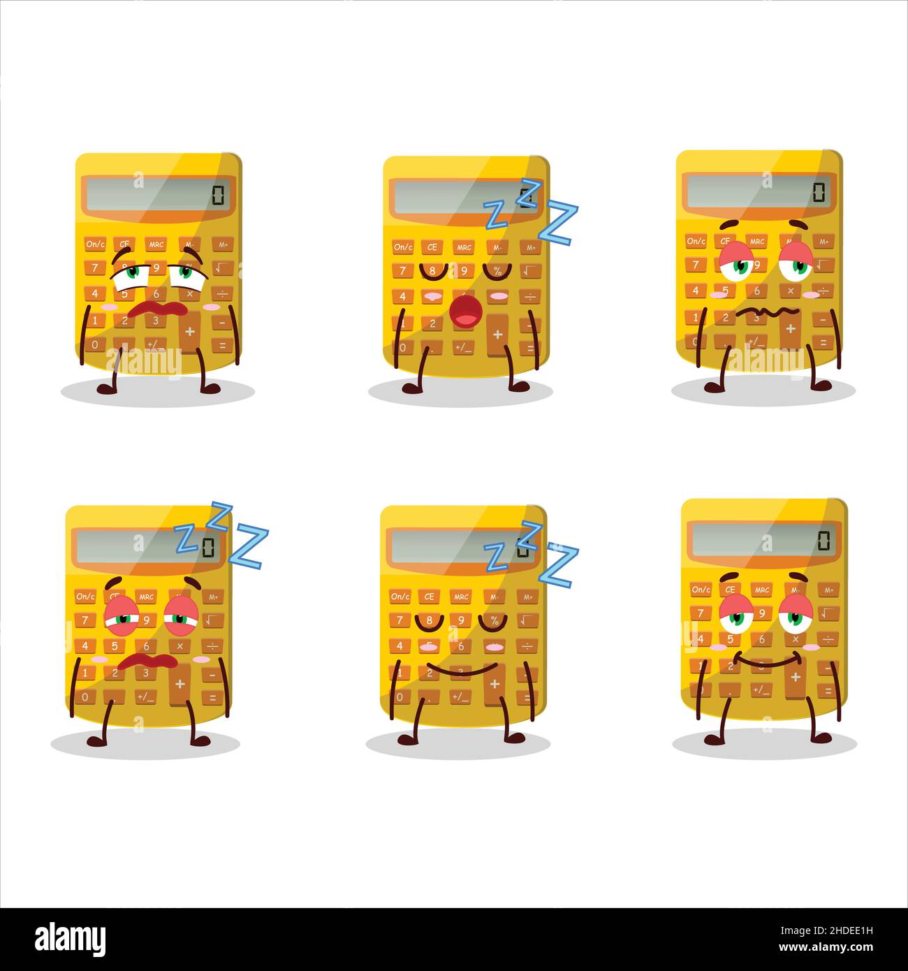 Cartoon character of yellow calculator with sleepy expression. Vector ...