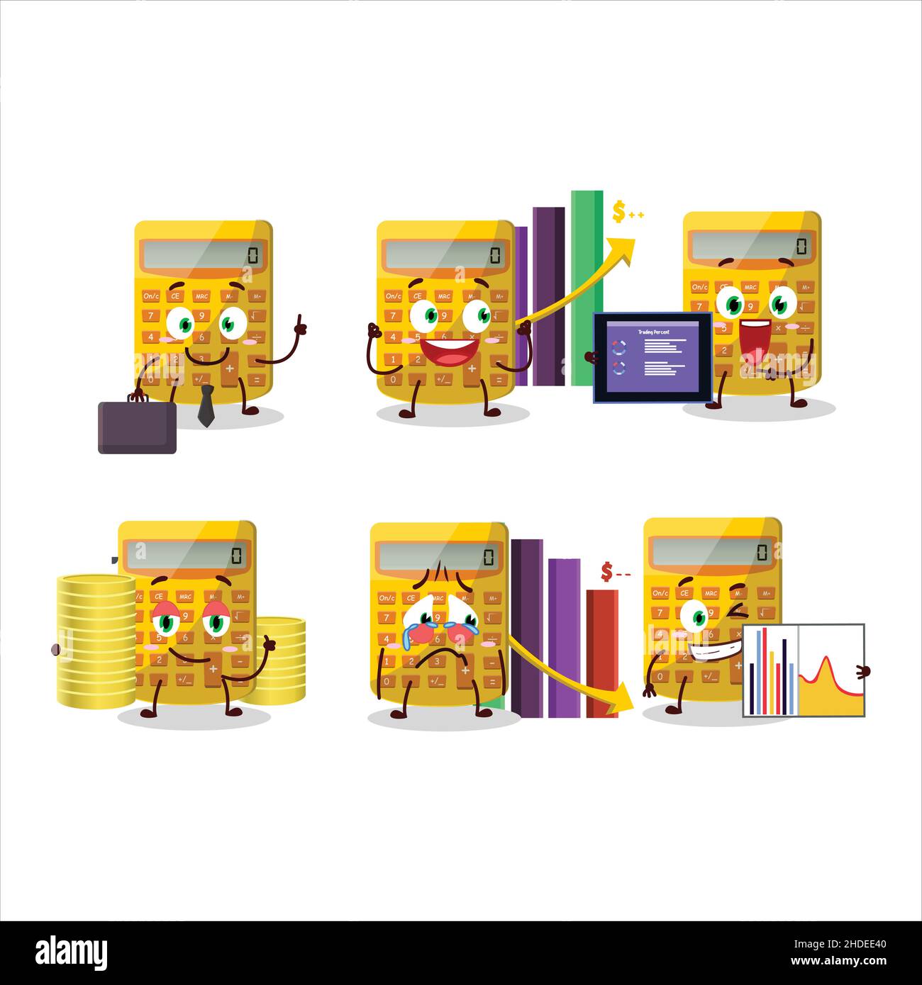 Yellow calculator character designs as a trader investment mascot ...